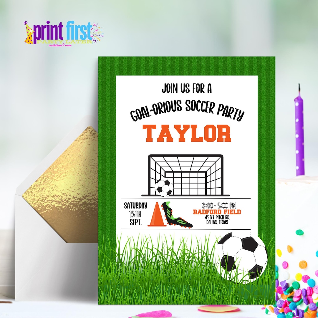 Classic Soccer Party Invitation | Unisex Soccer Party Invite | Editable ...