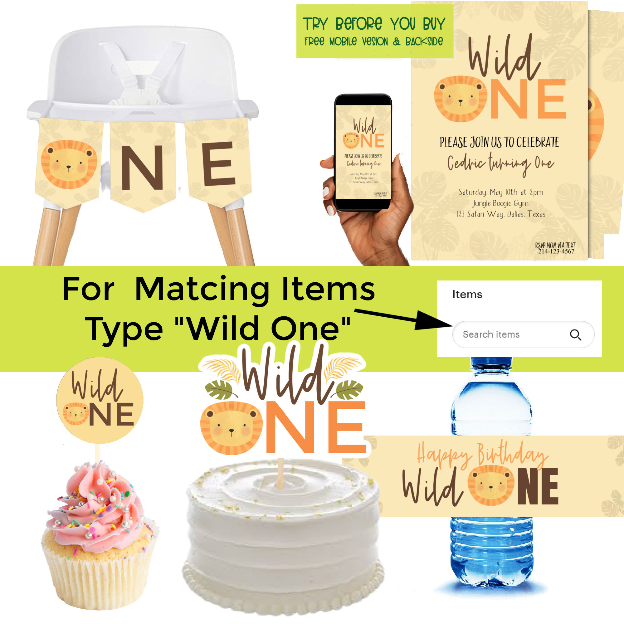 Wild One Cupcake Toppers Wild One Tiger Lion Birthday Stickers Wild One ...