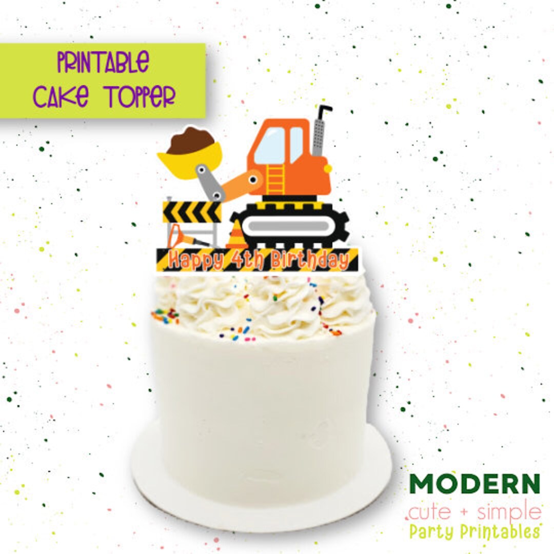 READY to PRINT Construction Birthday Cake Topper | Centerpiece | Print ...
