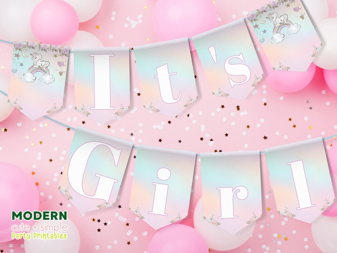 Unicorn Baby Shower Banner | Pastel Unicorn Cute Banner | Digital Party ...