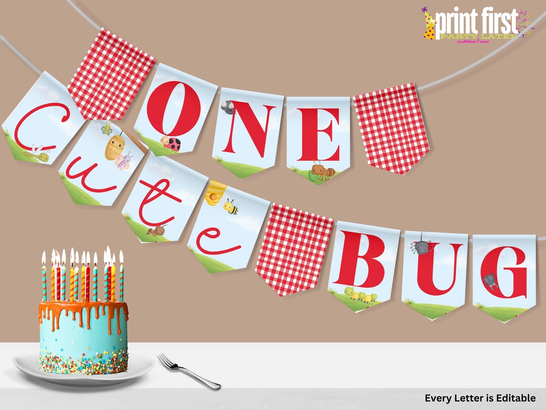 ONE Cute Bug Little Bug Party Banner Template | First ONE Party Banner ...