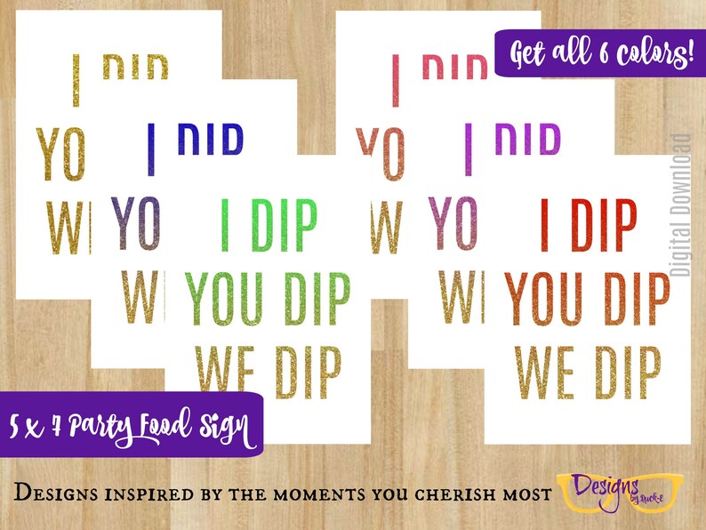 Party Sign Dip, Party Snack Sign, Glitter Gold 5 X 7 Digital Download ...