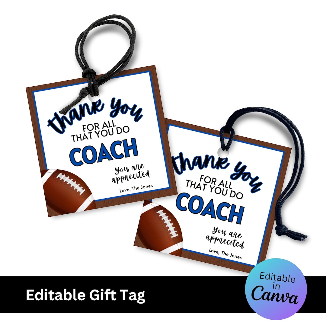 Thank You Coach Football 2" X 2 - Coach Gift Tag | School Appreciation ...
