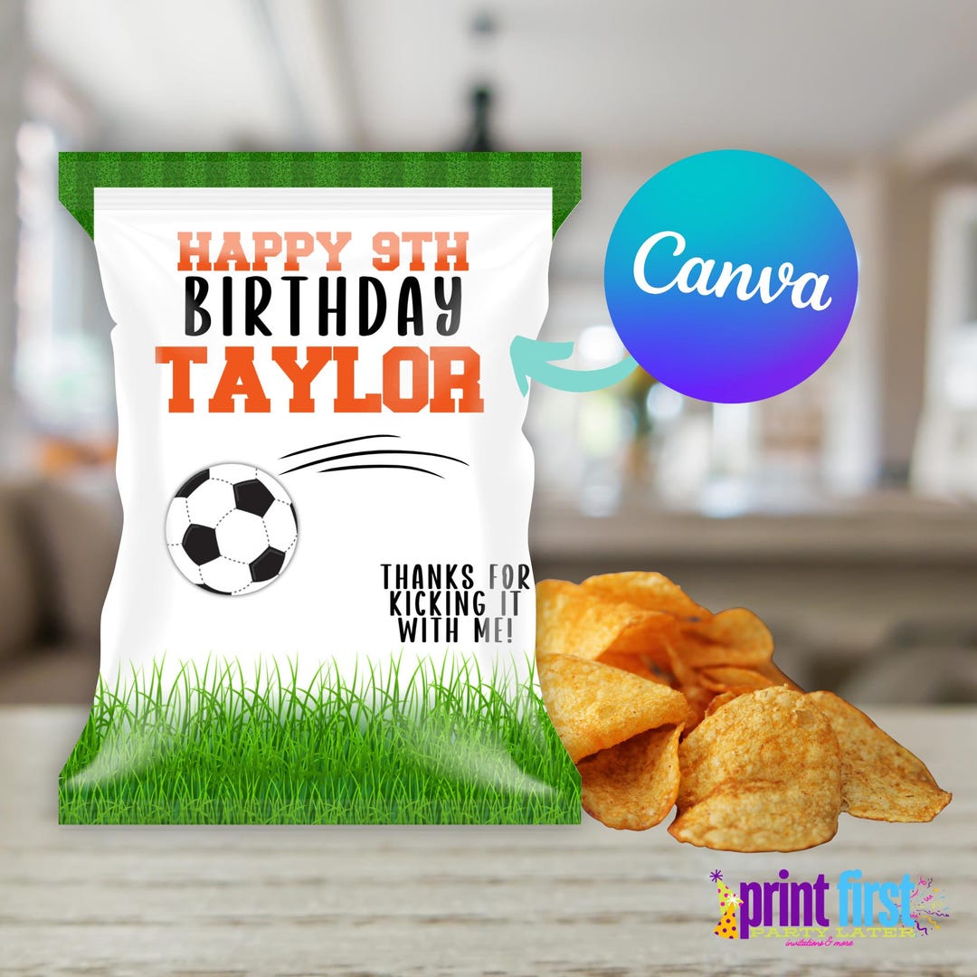 Soccer Party Chip Bag Label | Classic Soccer Field Futbol Birthday ...