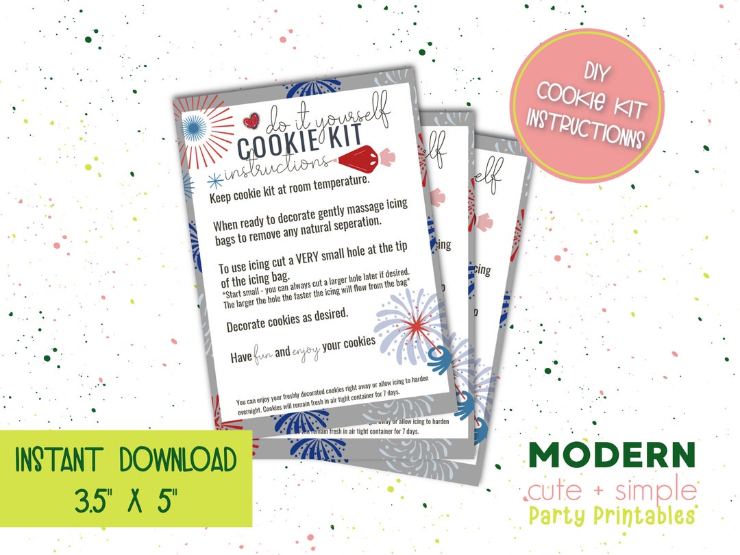 Fireworks Fourth of July Summer DIY Cookie Kit Instruction Card - 3.5 ...