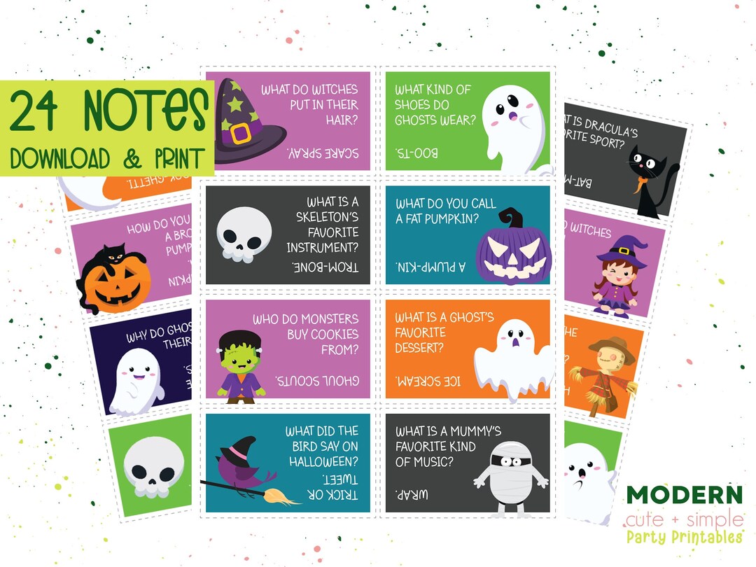24 Printable Halloween Lunch Box Notes for Kids | Printable Digital ...