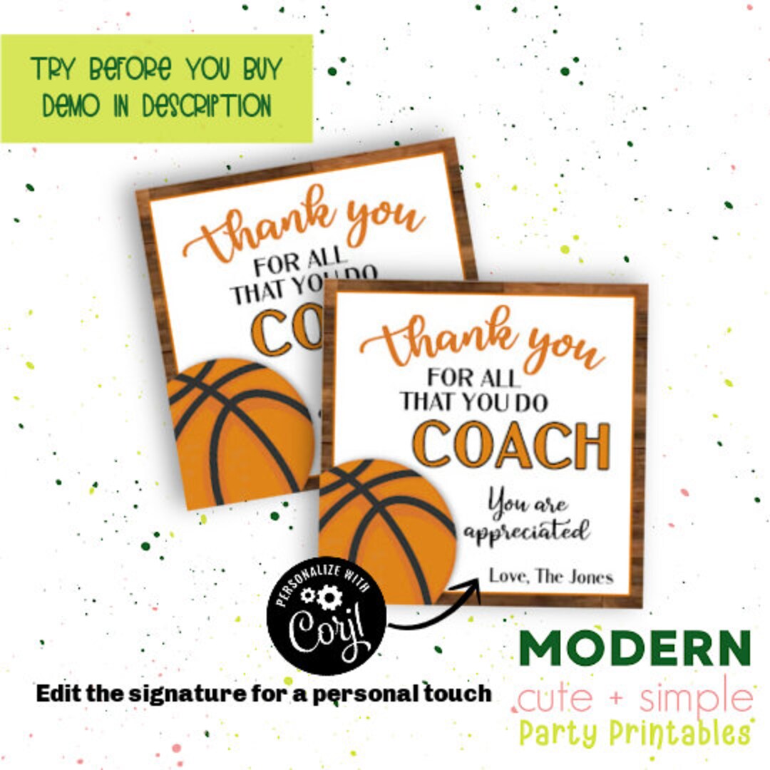 Thank You Coach Basketball 2 X 2 Coach Gift Tag - Etsy