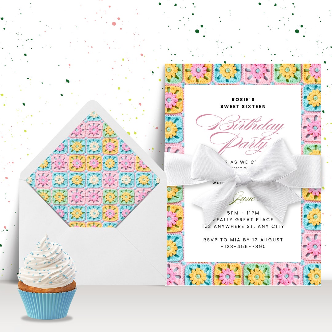 Granny Squares Quilt Party Invitation | Trendy Cute Invite | Editable ...