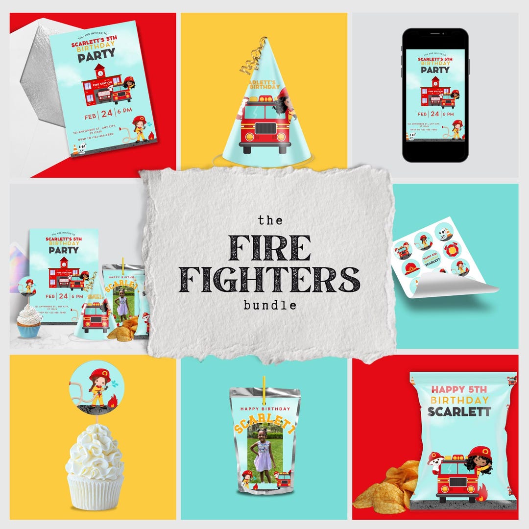 Firefighters Party BUNDLE | Firetruck Firefighter Party | Editable ...