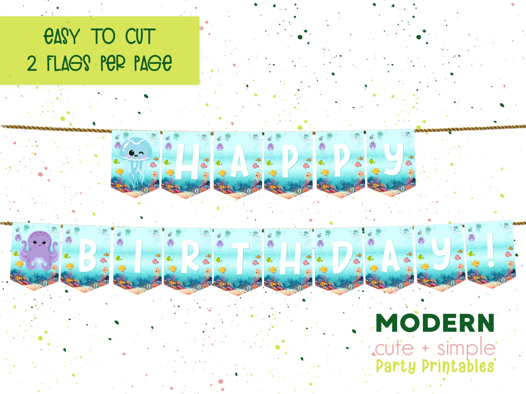 Under the Sea Ocean Birthday Banner | Digital Party Banner | Garland ...