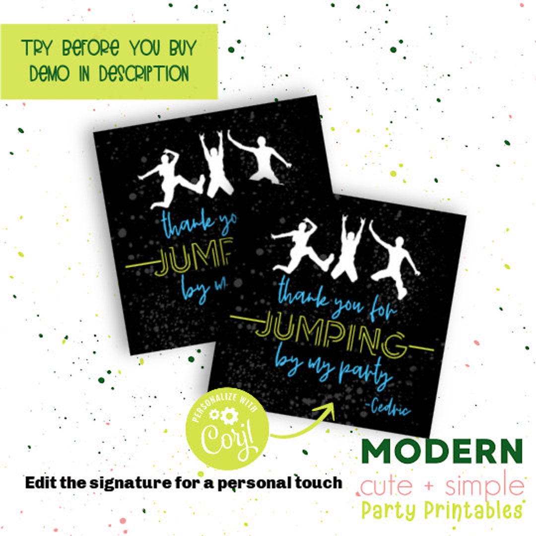 Jump Party Gift Tag Label | Party Favor Gift Tag | Trampoline Jump ...