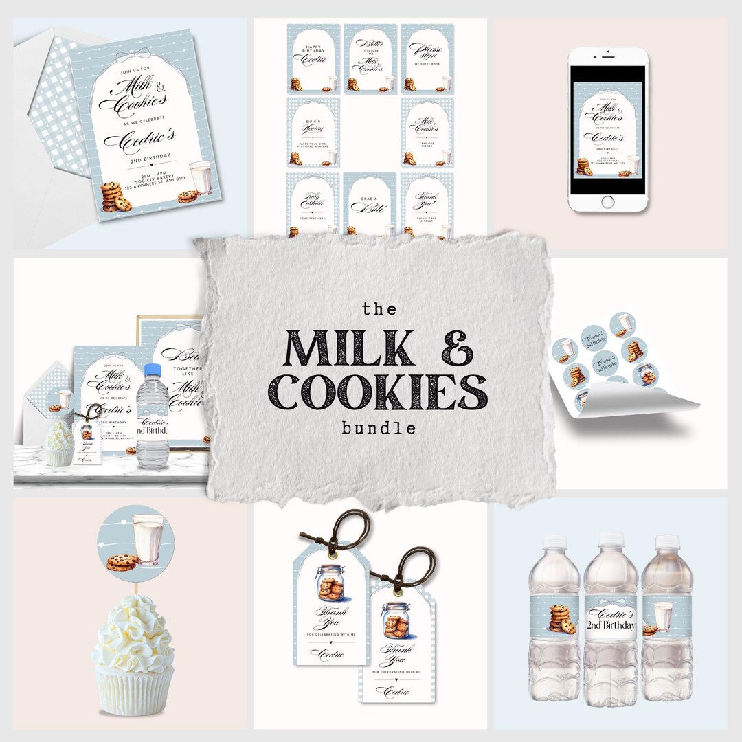 Milk and Cookies Blue Party BUNDLE | 1st 2nd 3rd Party | Editable ...