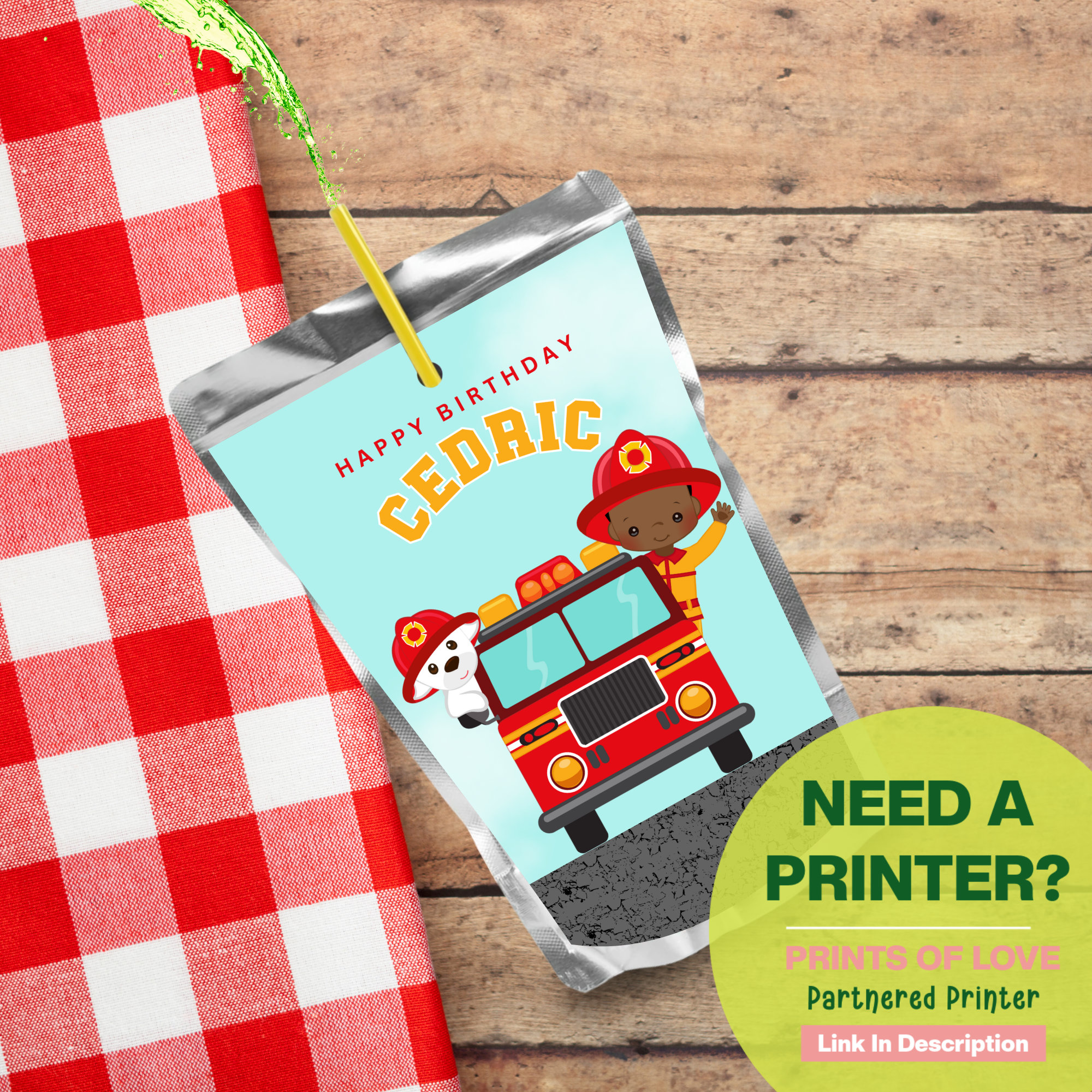 Little Fireman Party Juice Pouch | Firetruck Firefighter Party ...