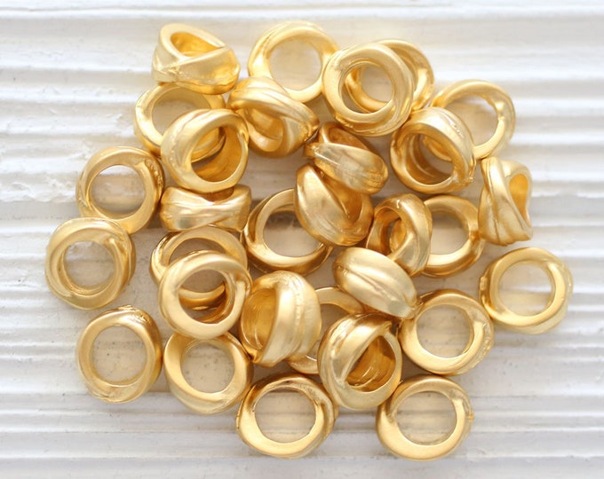 10pc Matte Gold Rondelle Beads, Large Hole Beads, Large Gold Metal Tube ...