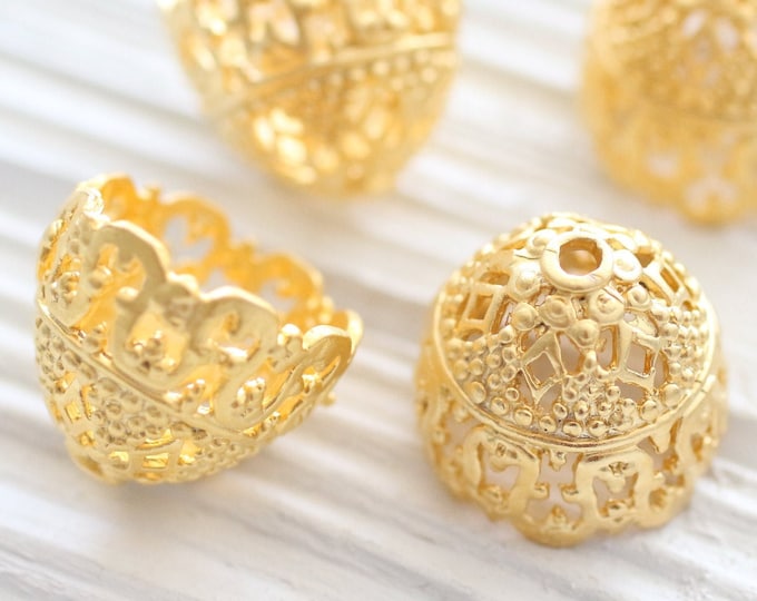 12mm Antiqued Copper Floral Filigree Bead Caps, Ornate Victorian Bead ...