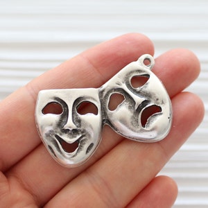 Theater Mask Pendant, Face Pendant, Silver Pendant, Theatrical Mask ...