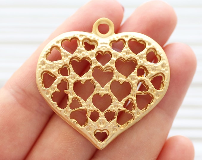 Heart Pendant Gold Large Gold Heart Pendant Gold Heart - Etsy