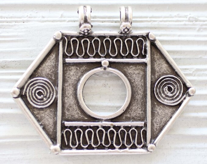Large Round Silver Pendant, Silver Medallion, Silver Spiral Pendant ...