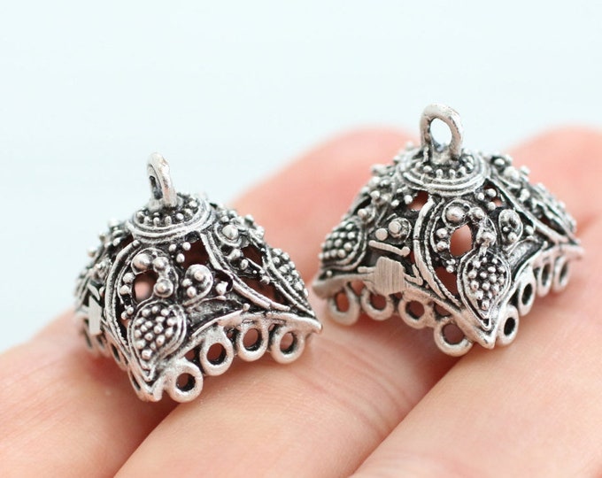 2pc Filigree Bead Caps, Silver Tassel Cap, Bead Cones, End Caps, Unique ...