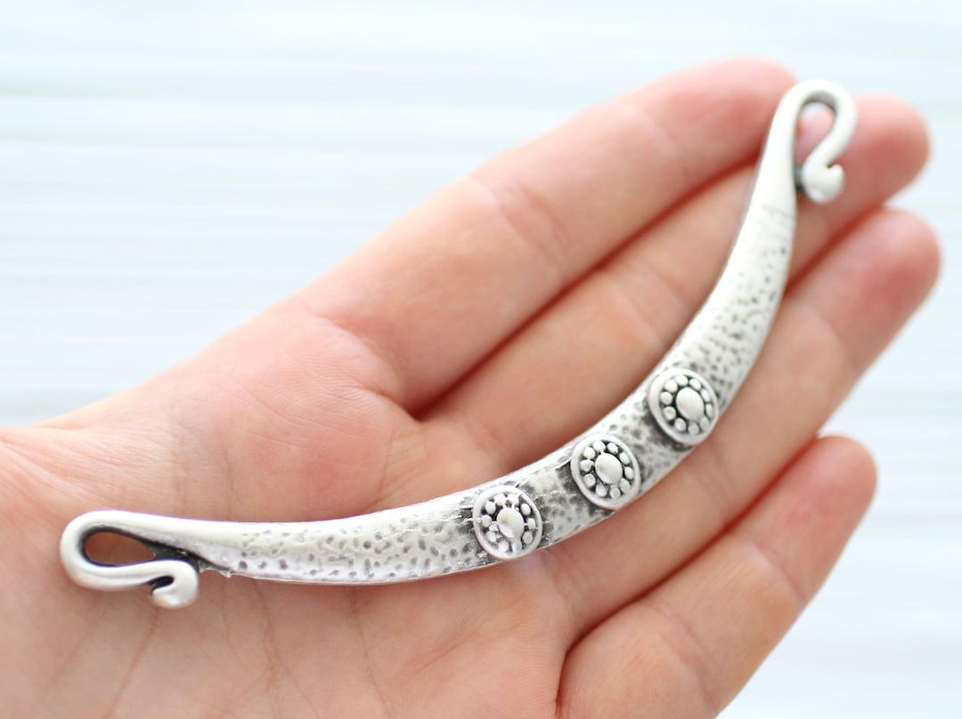 Curved Bar Pendant, Large Connectors, Silver, Metal Collar, Crescent ...
