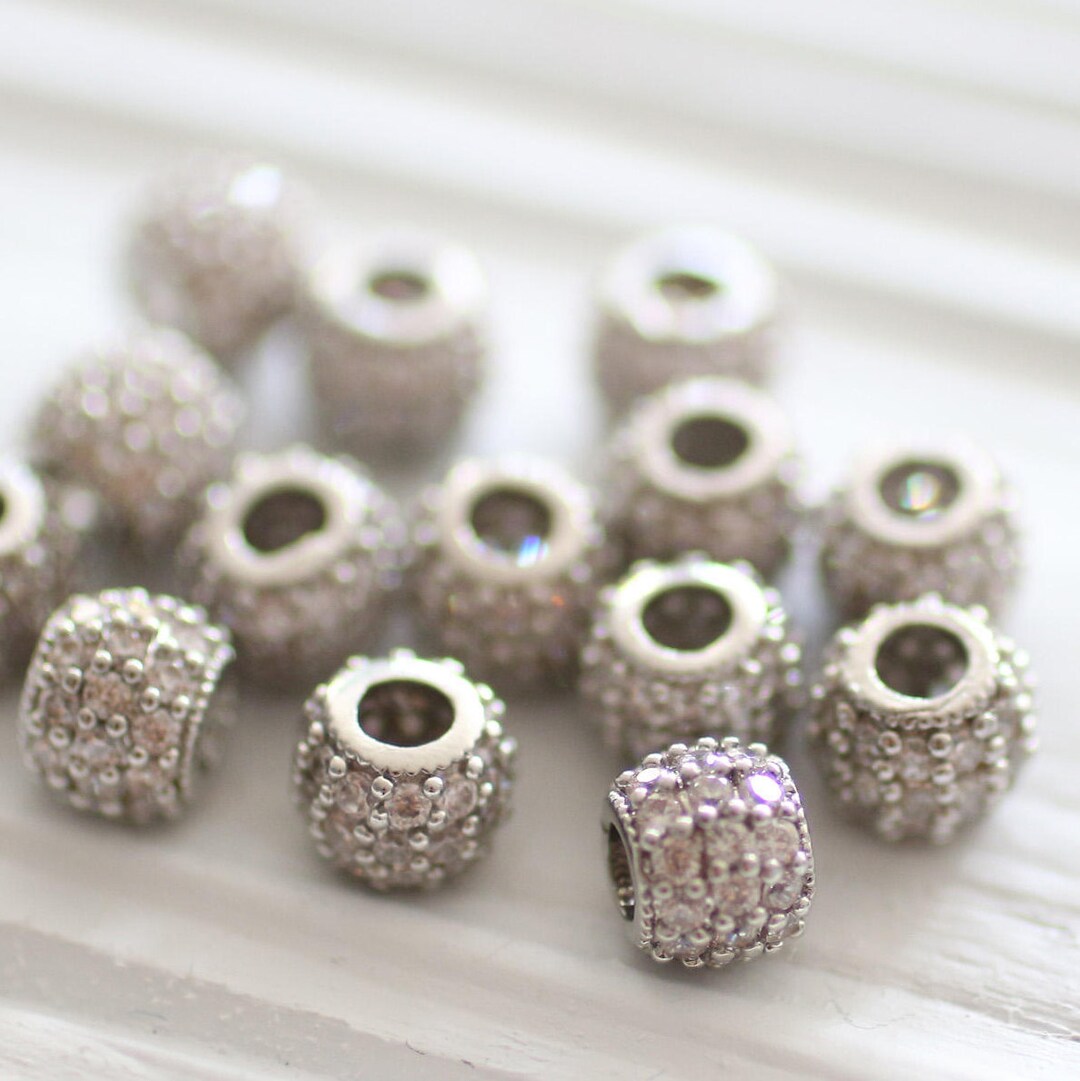 3pc, 7mm Clear Rhinestone Rondelle Beads, Silver Rhinestone Beads ...