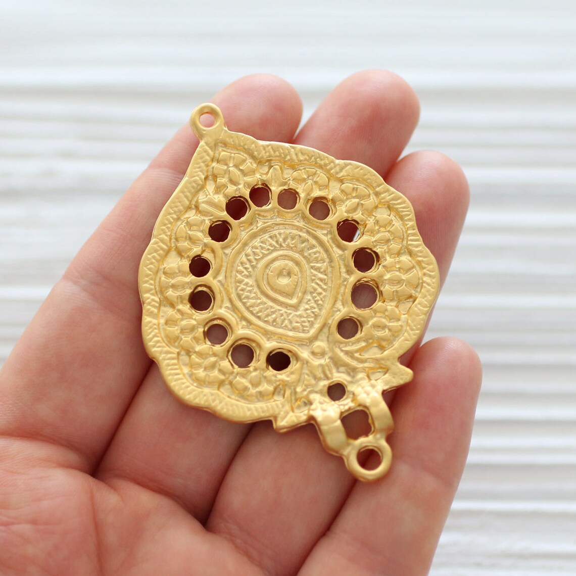 Gold Pendant Connector, Large Gold Rustic Connector, Teardrop Pendant ...