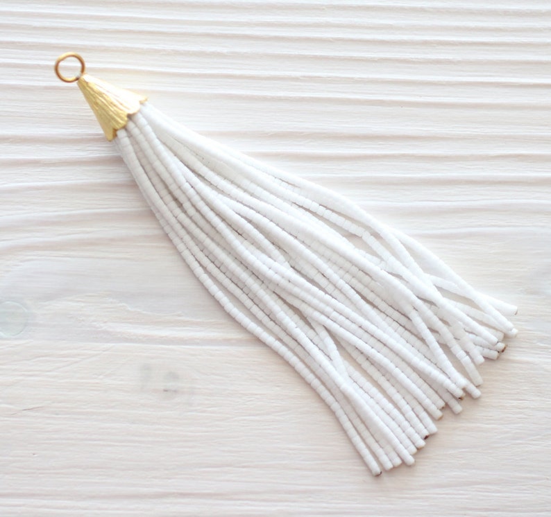 White Beaded Tassel Long Tassel Bead Tassel Tassel Pendant Etsy