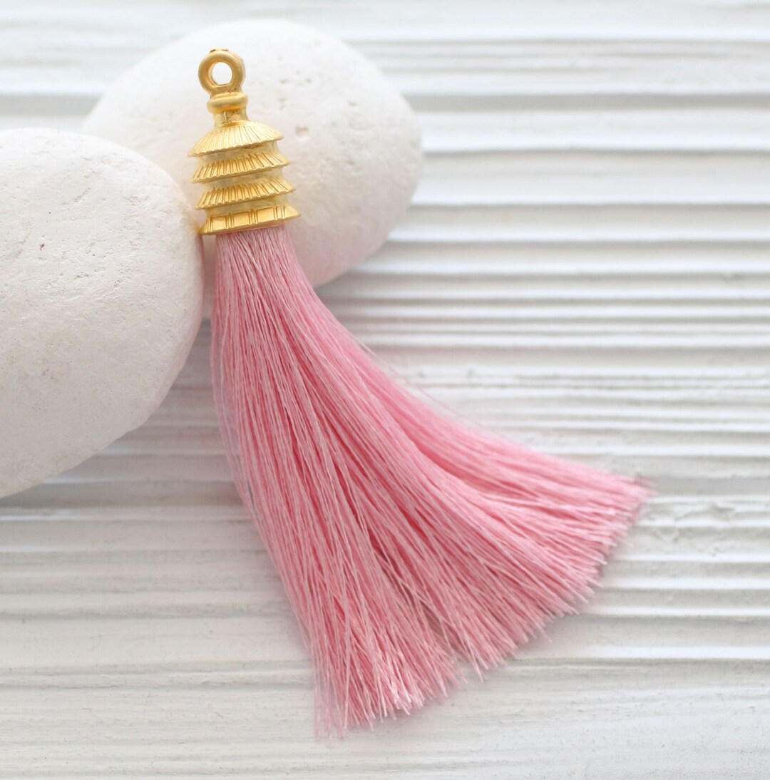 Gold Cap Pink Silk Tassel, Necklace Tassel Pendant, Gold Tassel Cap ...