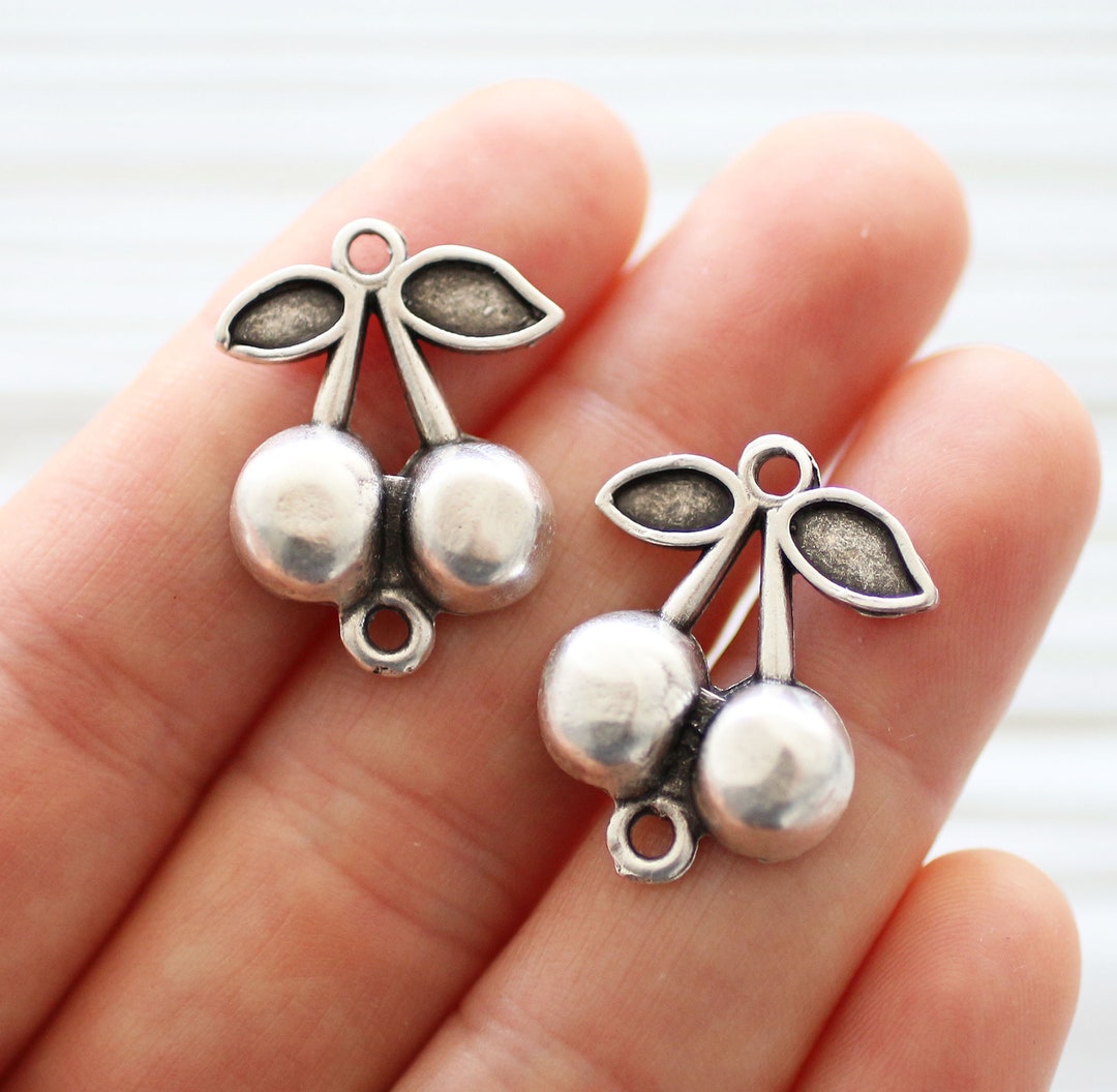 2pc Cherry Charms Silver, Cherry Jewelry Charm, Unique Findings, Fruit ...