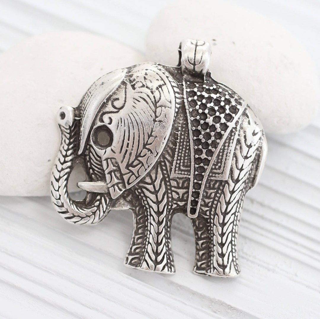 Large Elephant Pendant, Silver Elephant, Animal Pendant, Elephant ...