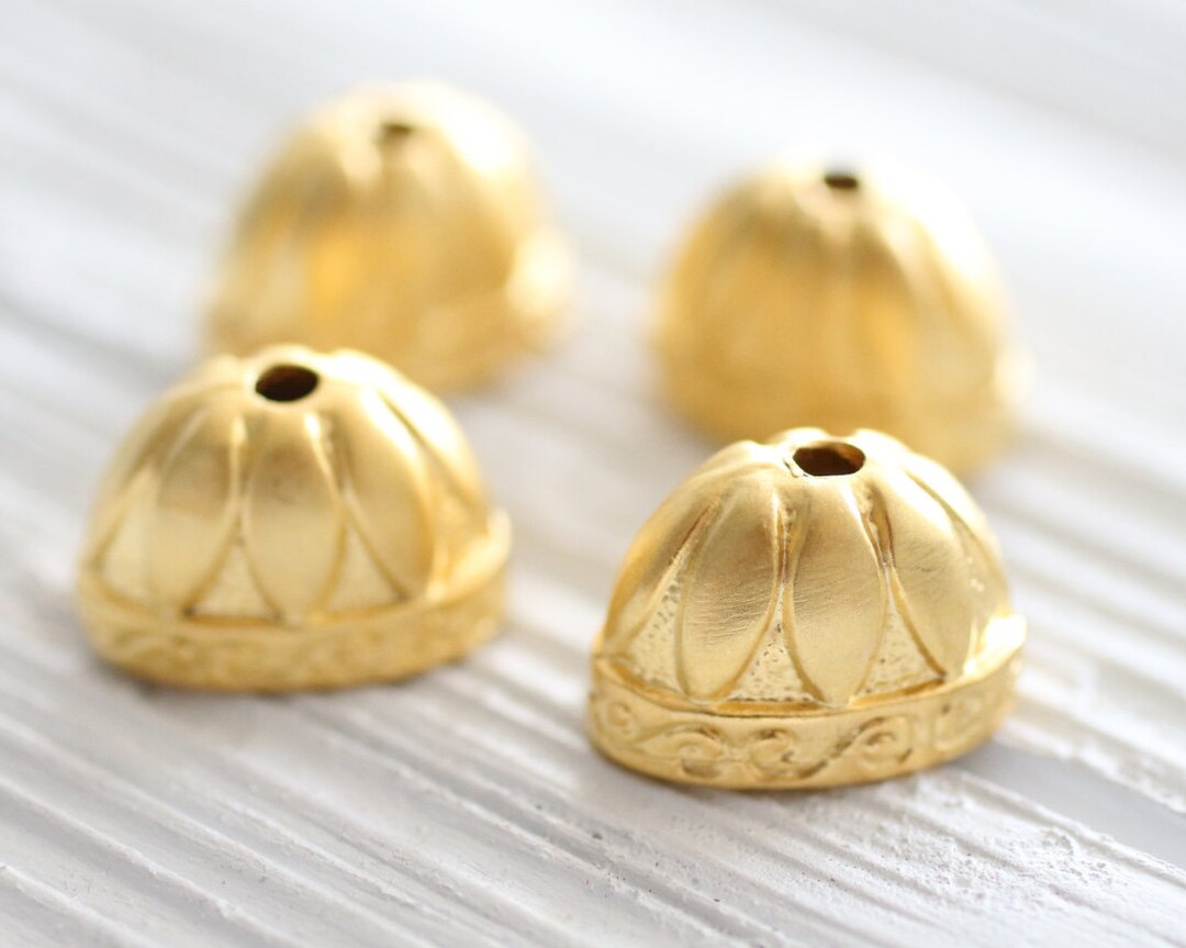 2pc Large Gold Bead Caps, Gold Tassel Caps, Gold Bead Cones, Gold End ...