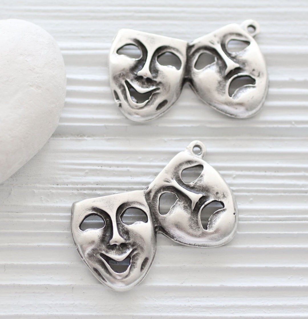 Theater Mask Pendant, Face Pendant, Silver Pendant, Theatrical Mask ...