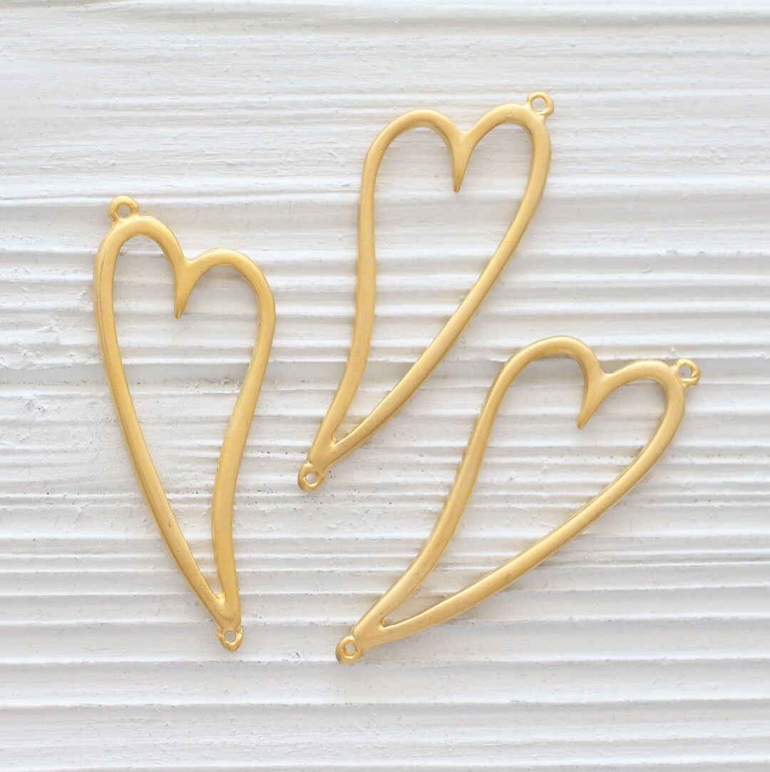 Gold Heart Connector, Large Heart Pendant, Gold Heart, Valentines Day ...