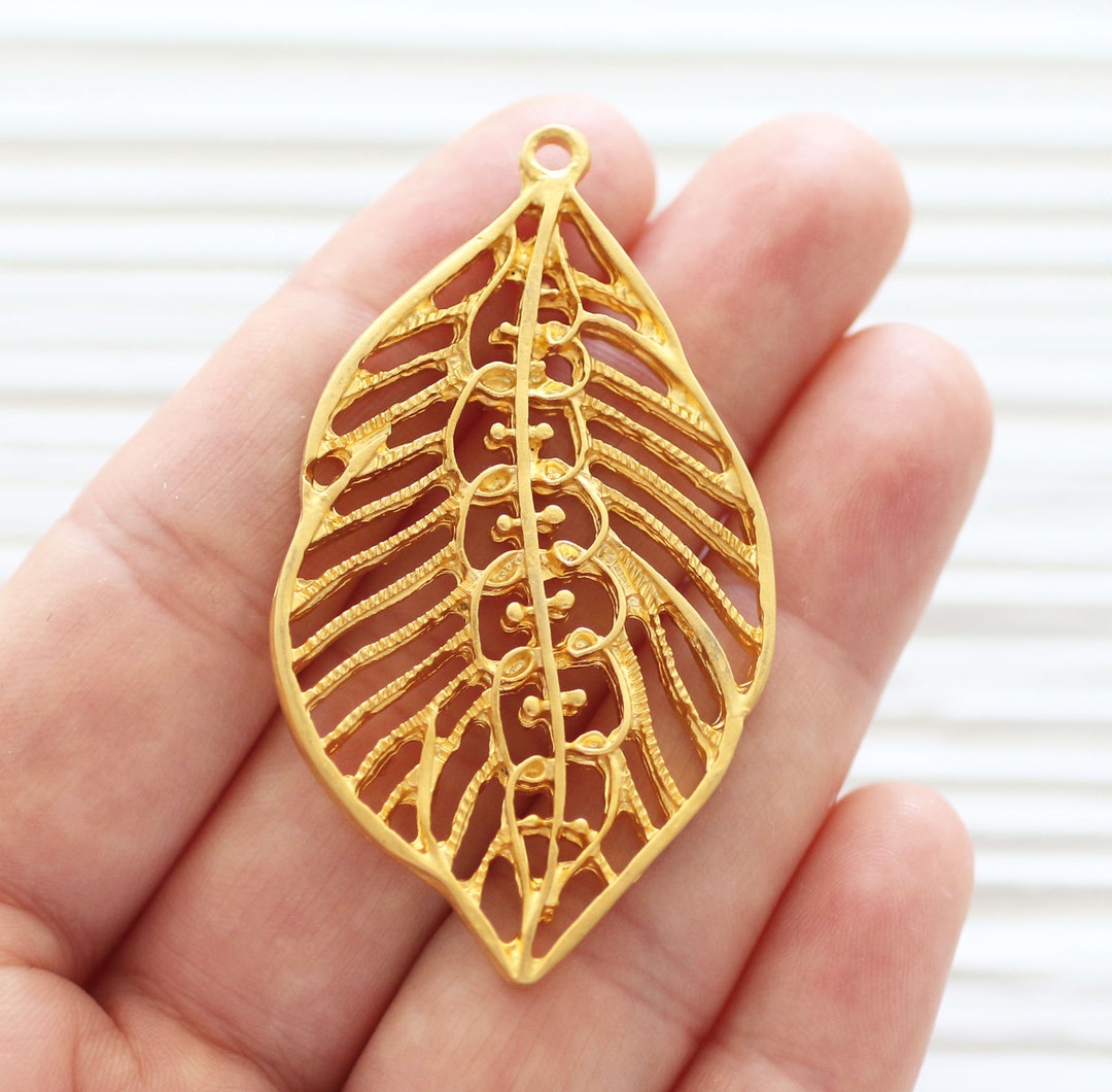 Leaf Pendant Gold, Filigree Leaf Branch Pendant, Branch Pendant ...