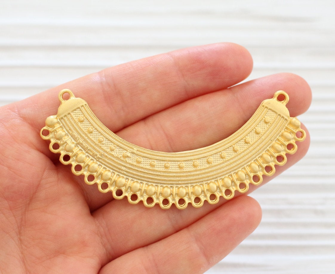 Gold crescent connector pendant, matte gold necklace bar, large multi ...