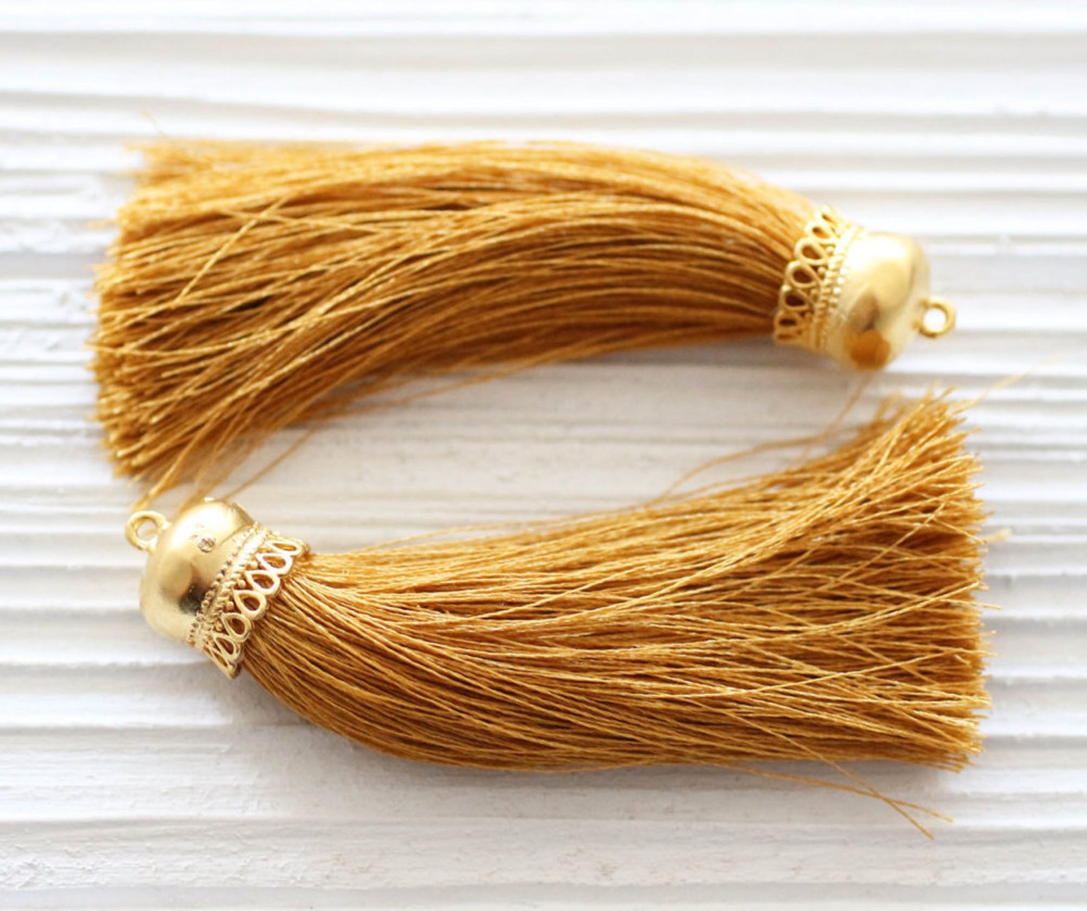 Golden Yellow Silk Tassel With Gold Tassel Cap Mustard Silk - Etsy