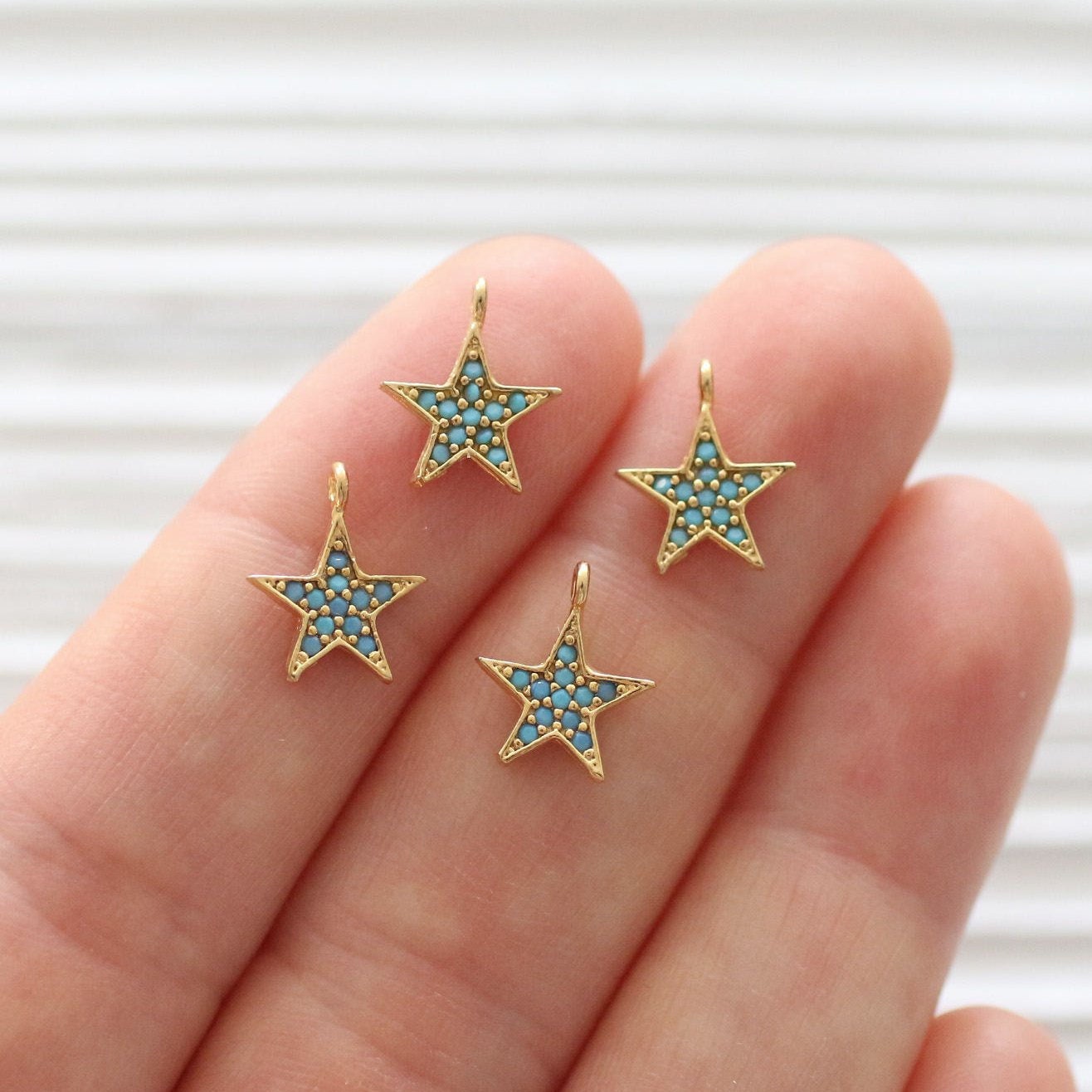 Gold star charm with blue beads, bead charms, star, necklace earrings ...