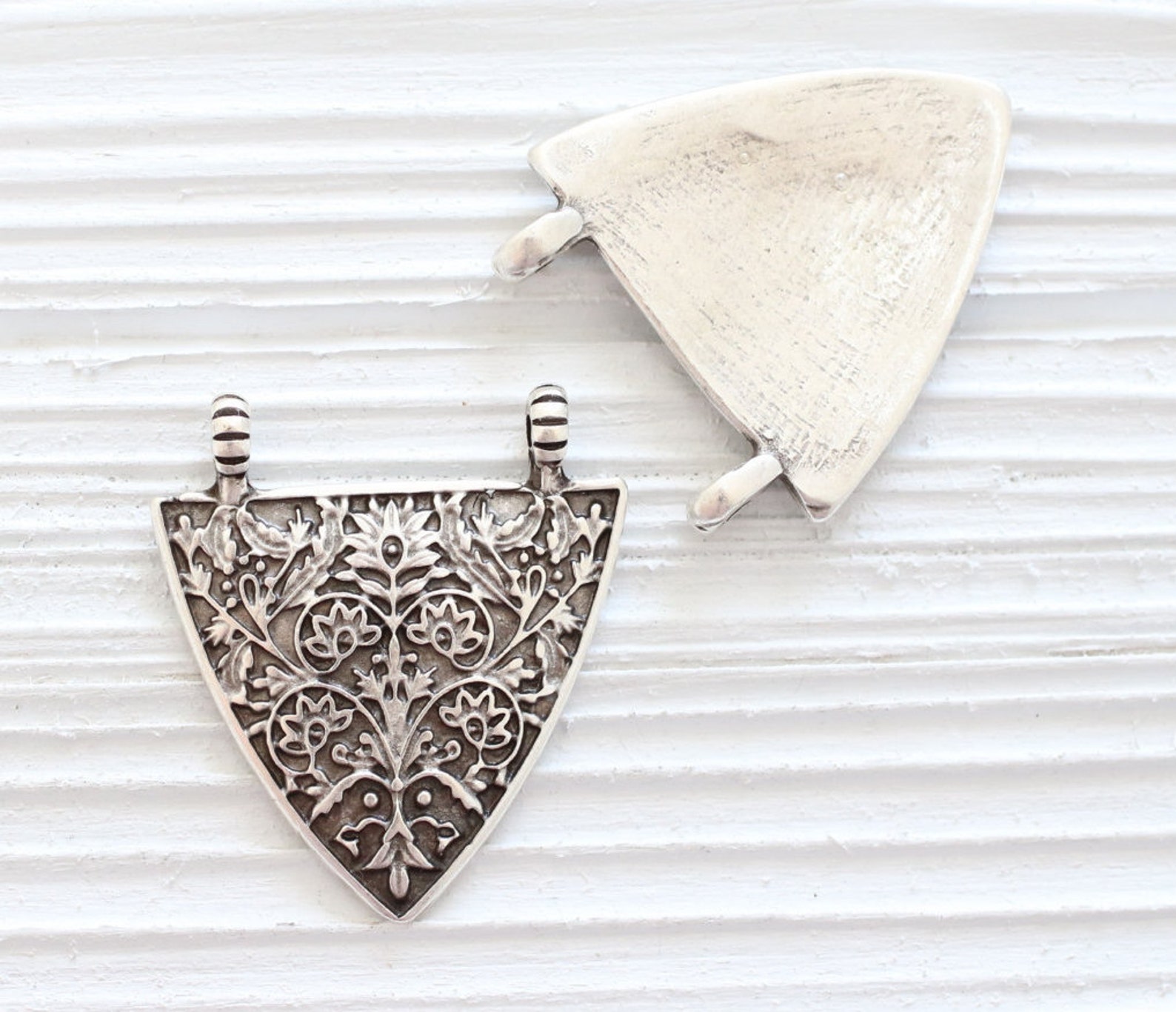 Tribal Triangle Pendant, Silver Hammered Pendant, Geometric Pendant ...