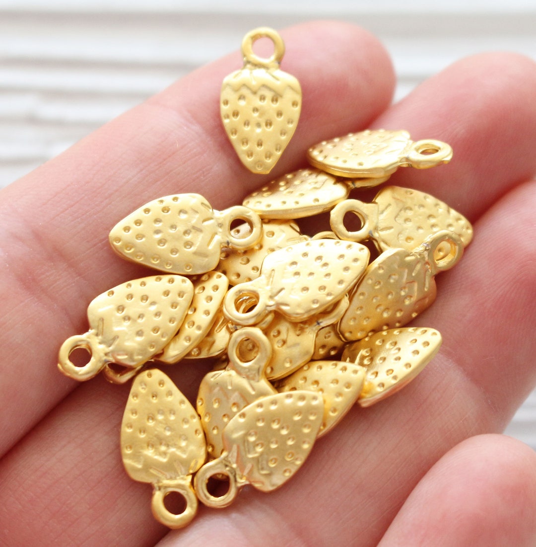 10pc Strawberry Charm, Gold Strawberry, Dangle Charms, Earring Charms ...
