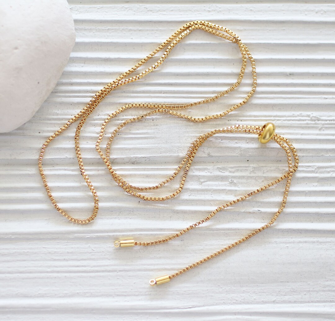 Gold Necklace Blank With Sliding Stopper, Adjustable DIY Necklace Chain ...