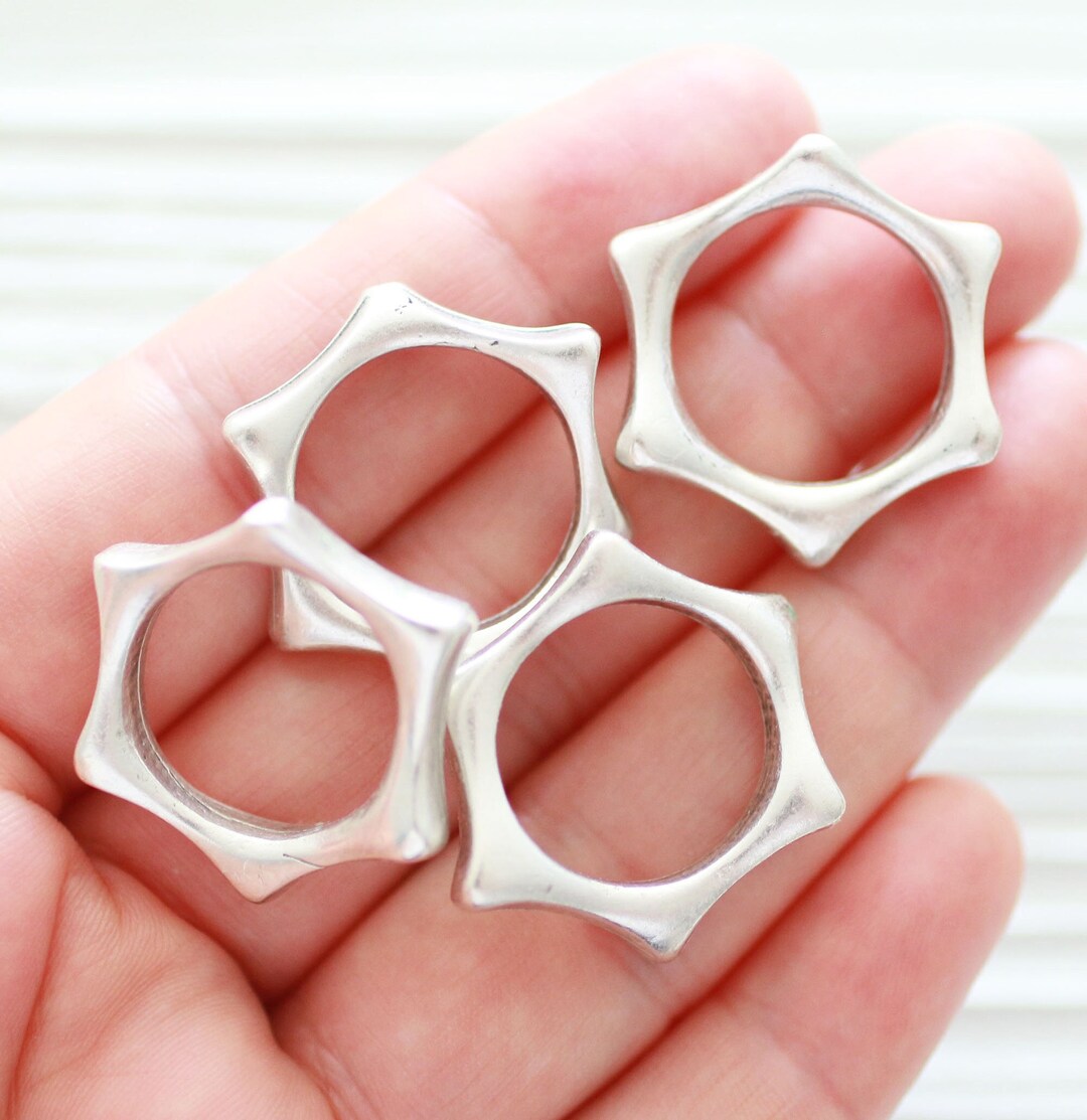 4pc Hexagonal Silver Connector, Dangle Pendant for Leather Necklace ...