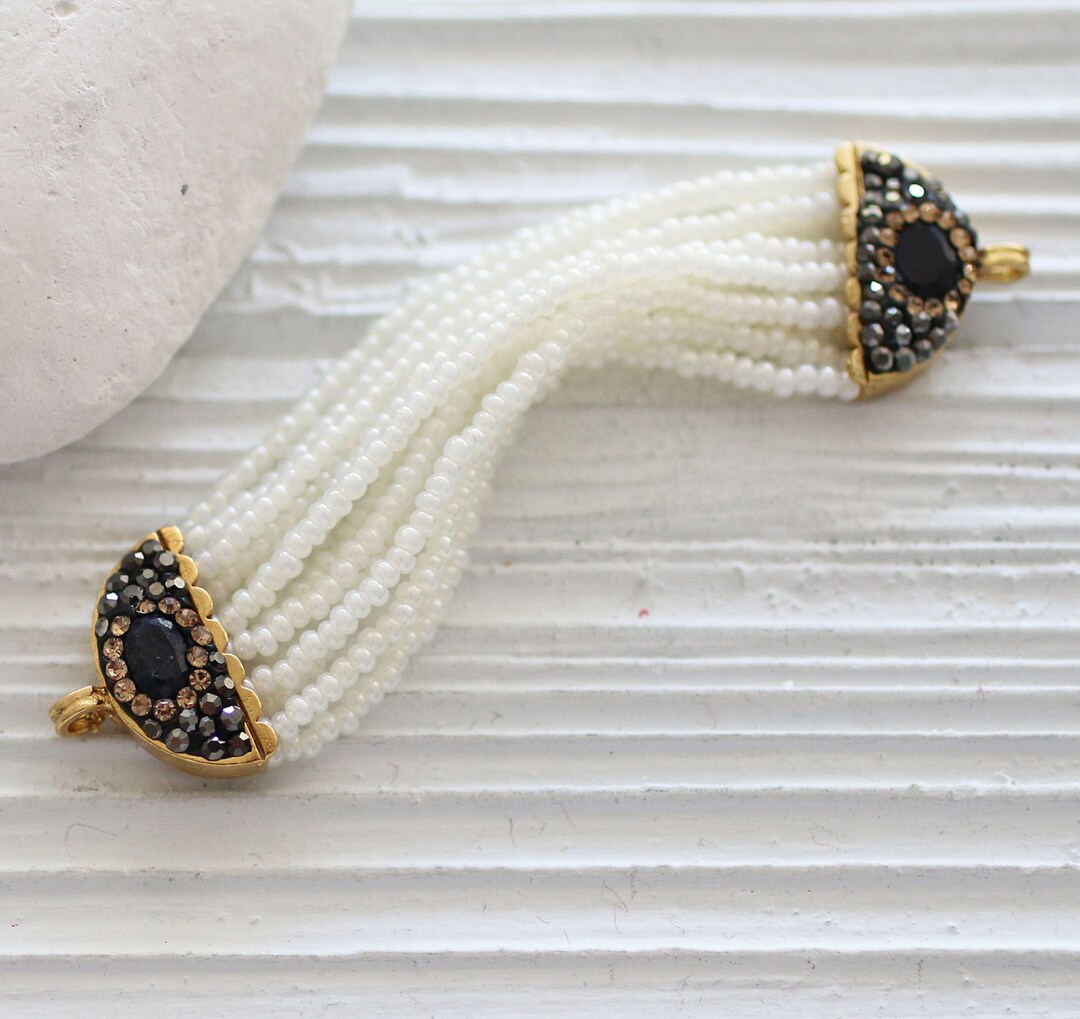 Gemstone Connector, Pave Connector With Lapis Gemstone, Beaded Pendant ...