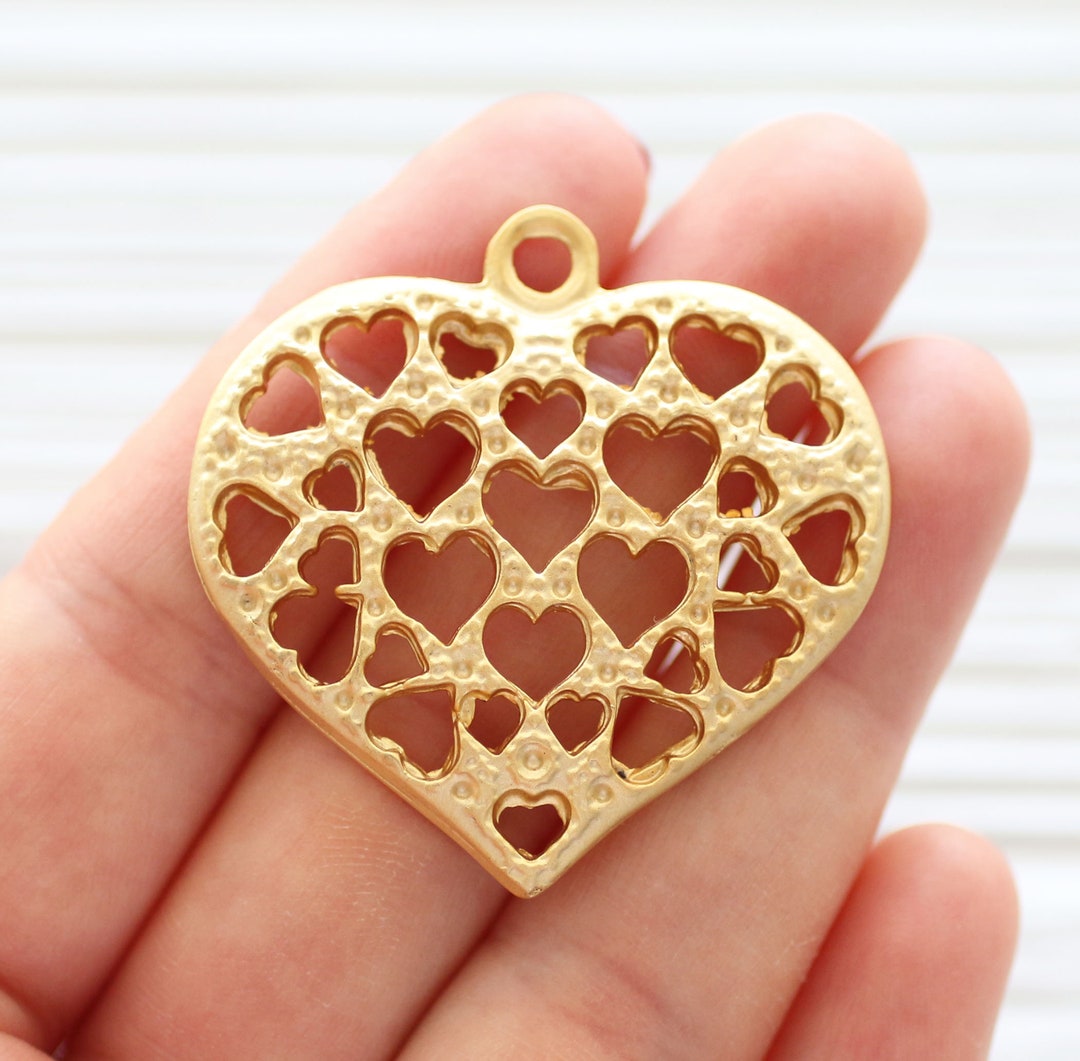 Heart Pendant Gold, Large Gold Heart Pendant, Gold Heart, Valentines ...
