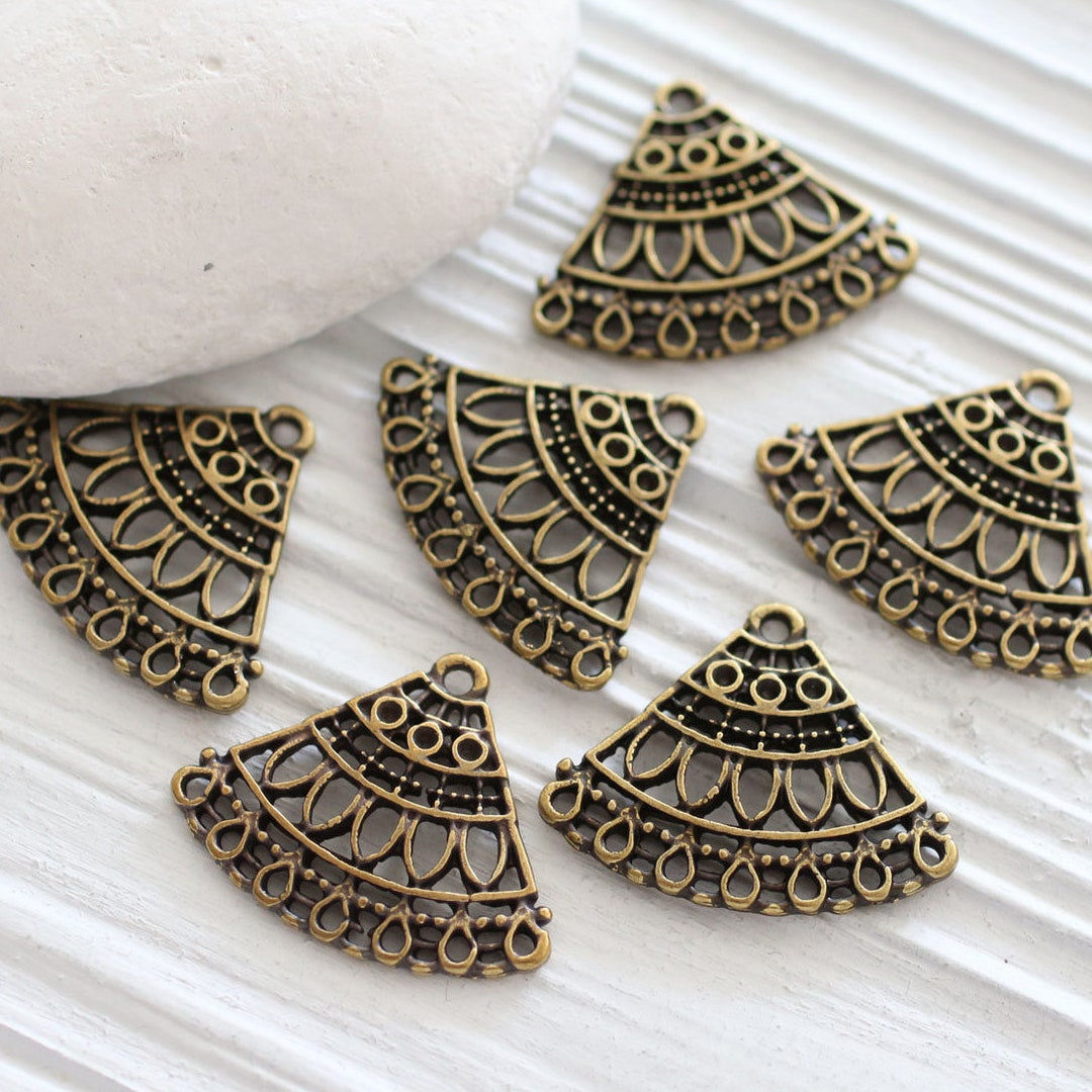 2pc Antique Gold Triangle Connector Pendant, Filigree Connector, Multi ...
