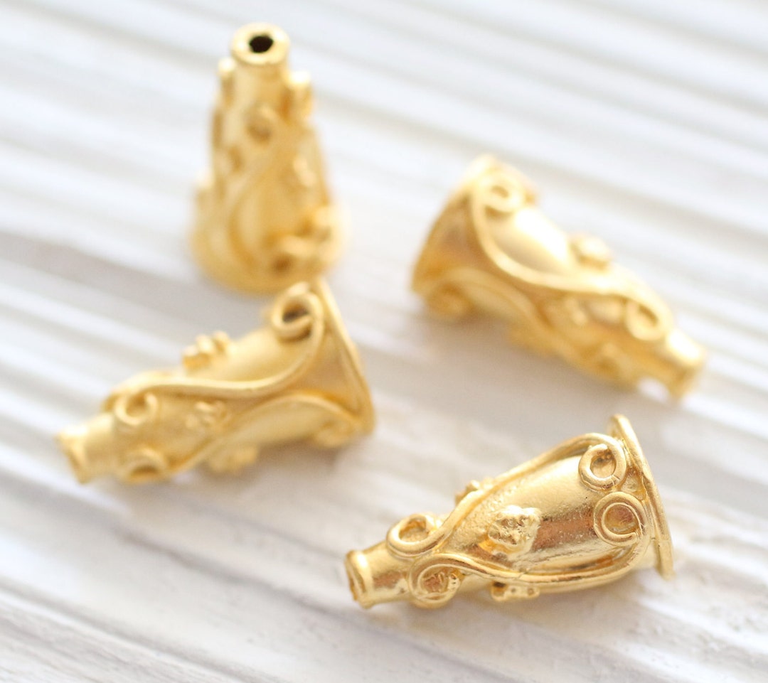 2pc Gold Large Bead Caps, Tassel Caps, Bead Cones, Large End Caps ...