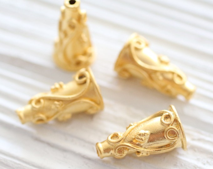2pc Large Gold Tassel Caps, Bead Cones, Filigree Bead Caps, Large End ...