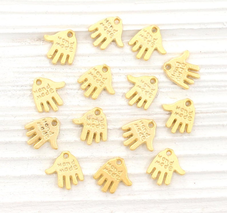 10pc Hand Made Charm, Gold Charms, Hand Made Stamp Charm, Metal Hand ...