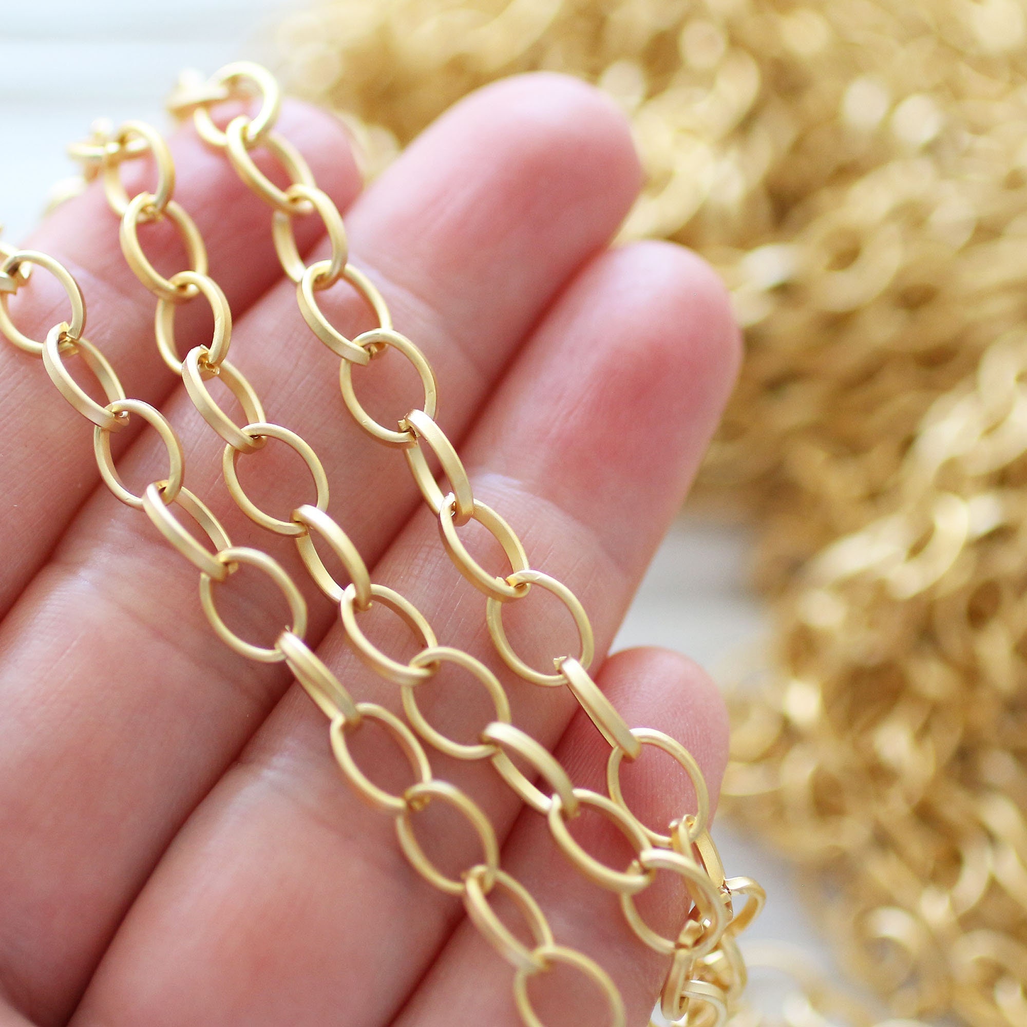 3.3 feet 8mm cable chain, 24K gold plated cable chain, gold chain ...