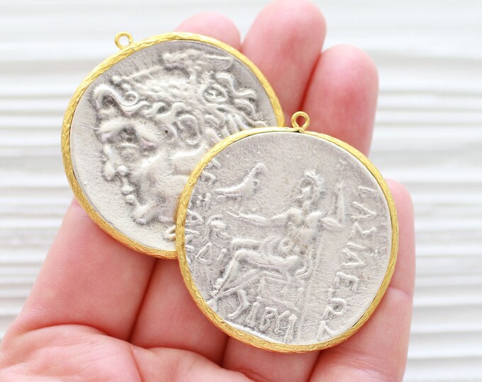 Large Coin Pendant, Greek Coin Pendant in Silver and Gold, Coin ...