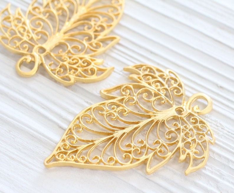 Gold Filigree Leaf Pendant Large Filigree Leaf Filigree - Etsy